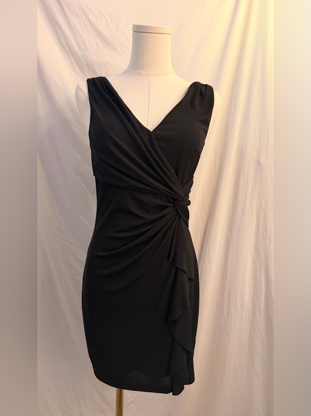 Dresses | Black Draped Deep V Back Cocktail Dress | Poshmark